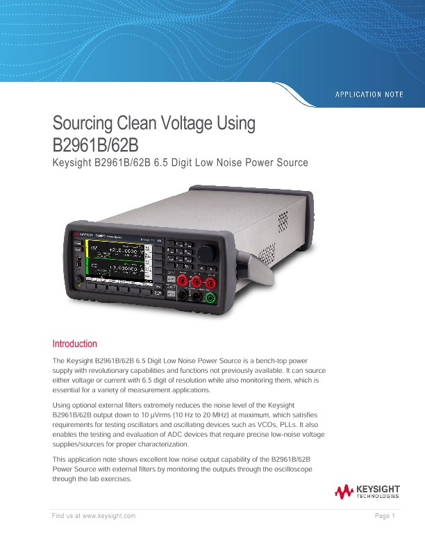 Sourcing Clean Voltage Using B2961B/62B PDF Asset Page | Keysight